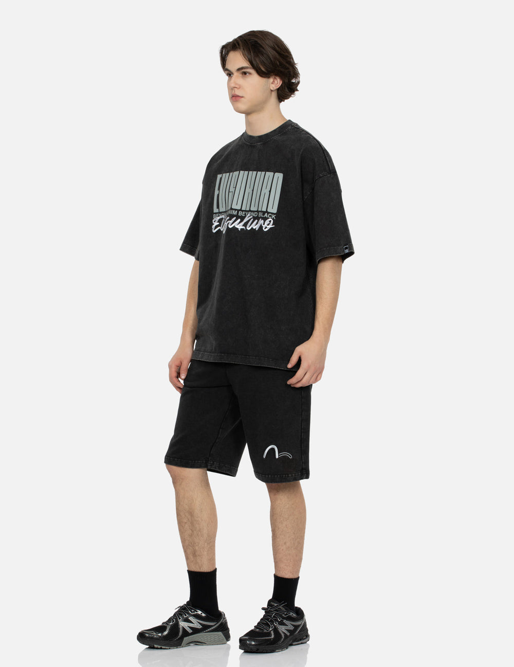 Logo and Slogan Print Oversized Pigment Dye T-Shirt – EVISU