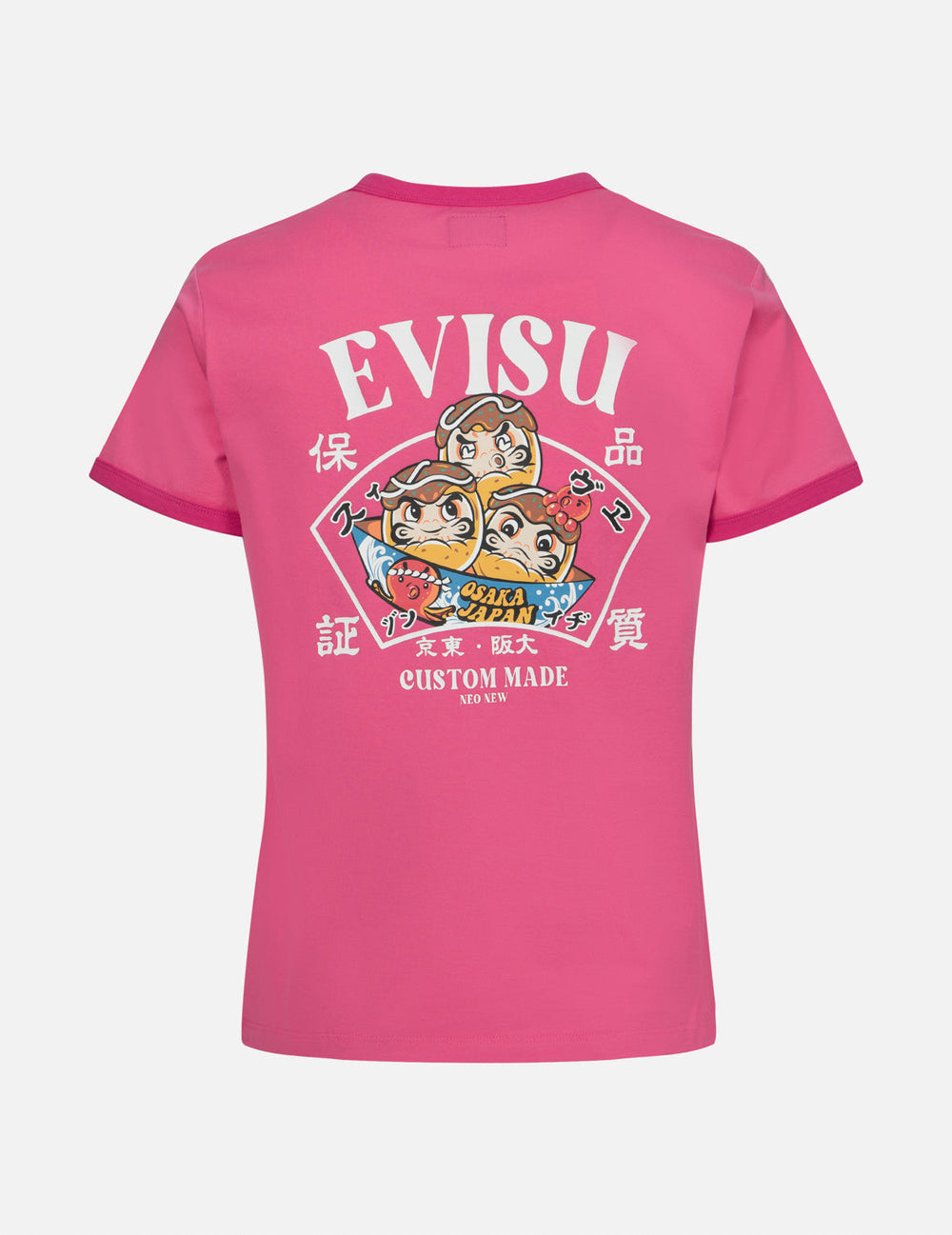 Logo and Takoyaki Daruma Print Regular Fit Ringer T-shirt – EVISU